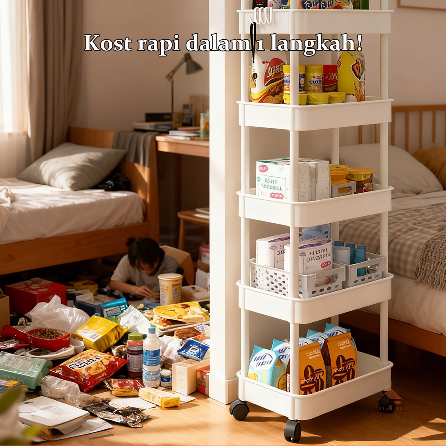 ZL rak bertingkat beroda 5 Tiers Utility Cart Snack Storage Trolley ...