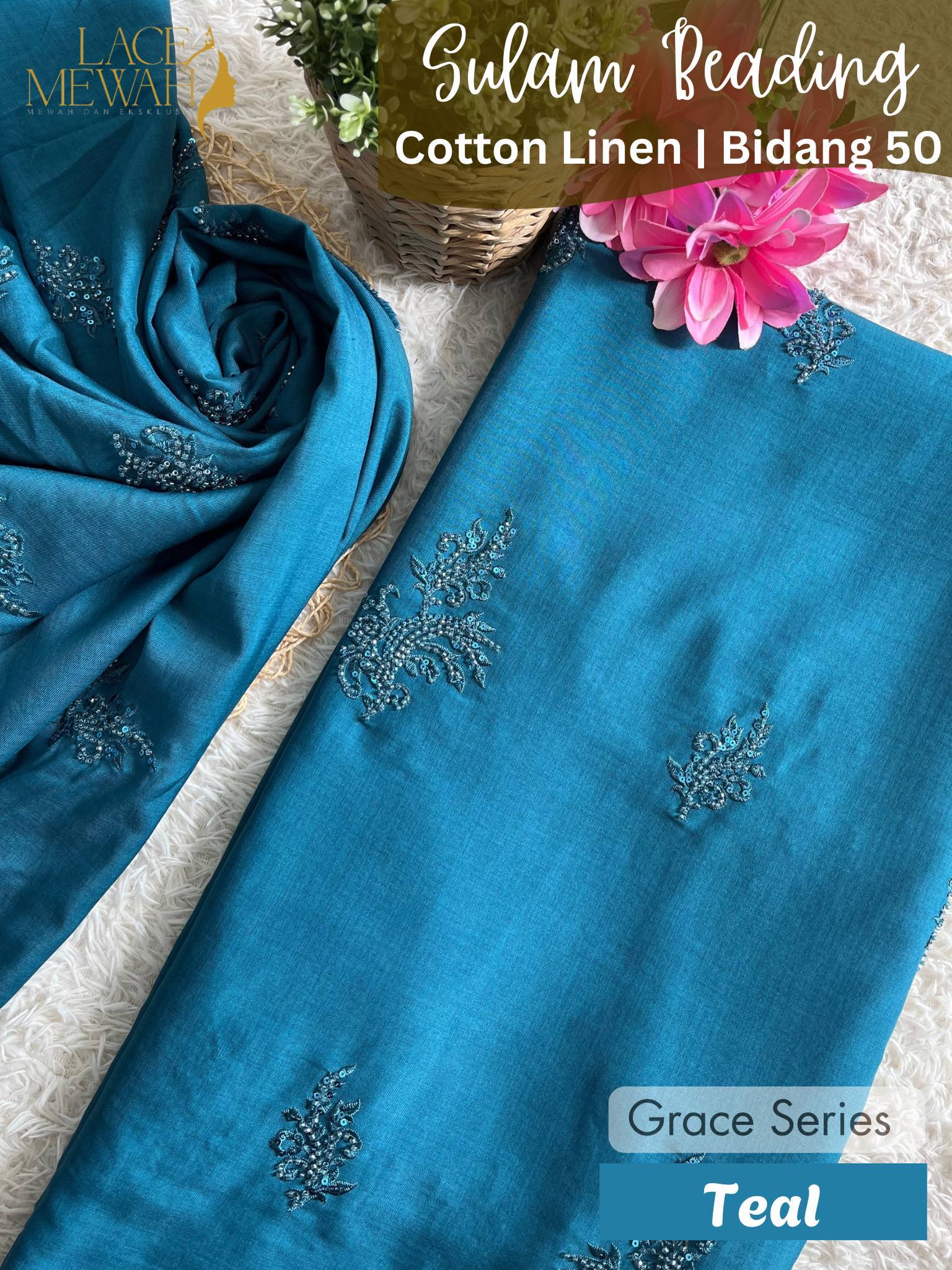 KAIN PASANG BEADING SULAM GRACE SERIES KAIN COTTON LINEN OPEN METER ...