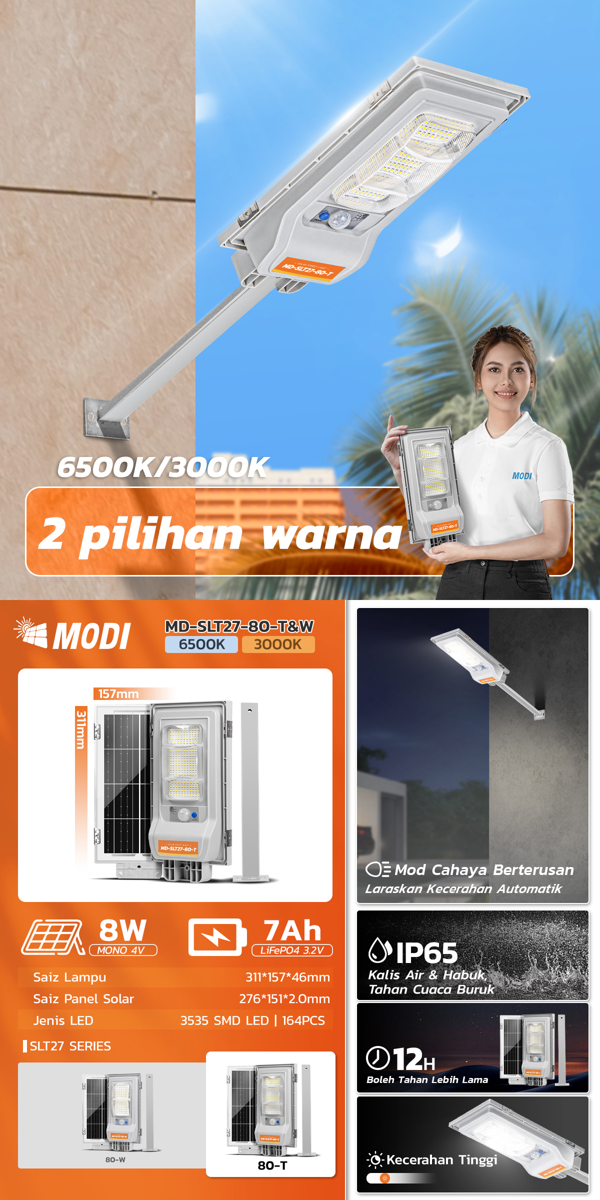 MODI lampu Solar Street light 80W 80T Outdoor Solar Light Led High ...