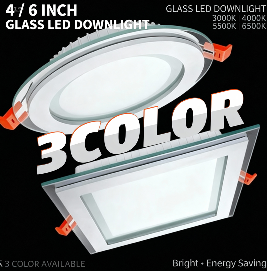 LED Downlight Glass 4/6 Inch Round Square | 3000K 4000K 6500K 3 Color ...