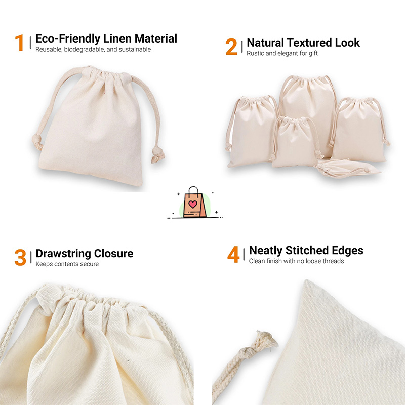 Linen Drawstring Pouch Beg Serut Cenderahati Eco Bag Natural Burlap Beg ...
