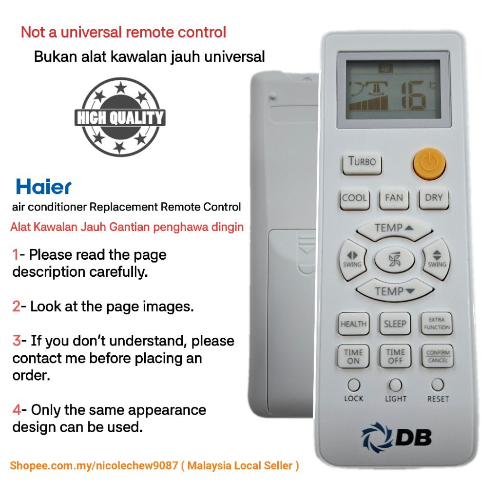 Haier Air Cond Air Conditioner Replacemet Remote Control HE-06 ...