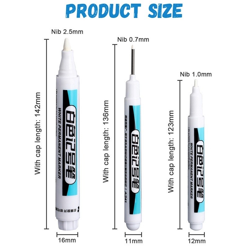 Pen Penanda Kekal Putih 0.7/1.0/2.5MM 3 Keping Penanda Cat Untuk Kayu ...