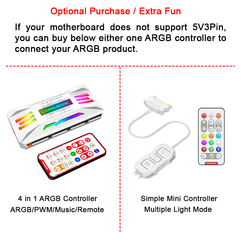 Coolmoon CPU Liquid Cooler ARGB 5V3P Intel AMD Temp Display Radiator ...