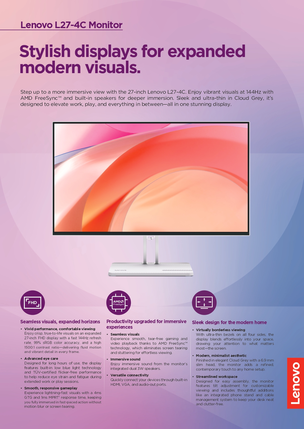 Lenovo L27i 4a 100hz L27 4c 144hz 27 Monitor With Built In