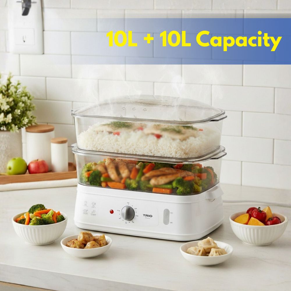 Trio Food Steamer With Jumbo Capacity (20L) | 2-Tier Electric Steamer ...