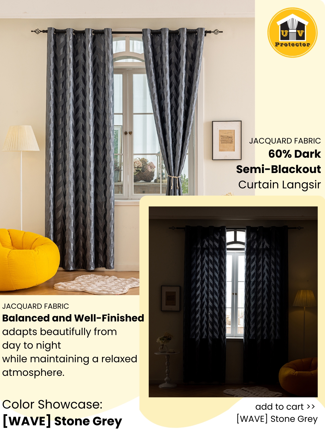 RAYA 2026 NEW Jacquard Langsir Door Window Curtain 60% Dark Semi ...