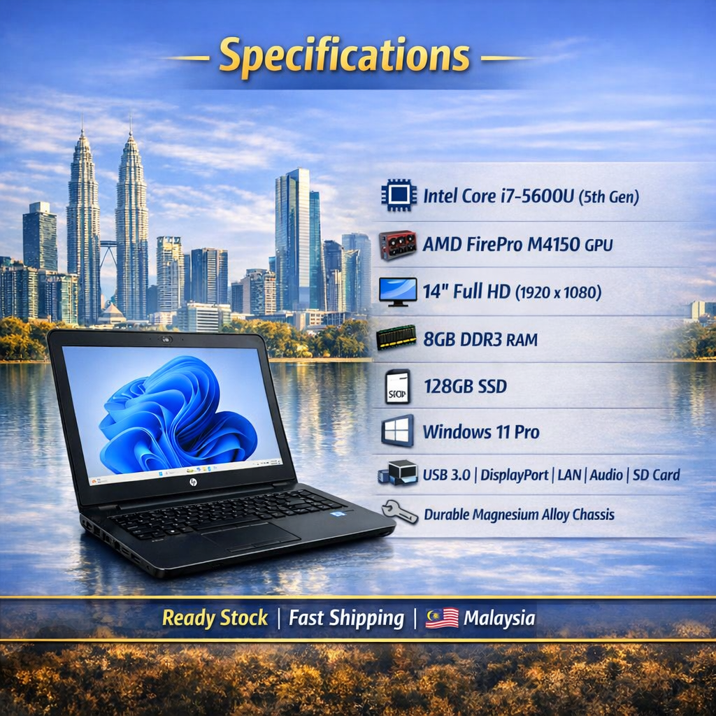 HP ZBook 14 Workstation|Intel Core i7 5th Gen|8GB RAM 128GB SSD|14″ FHD ...