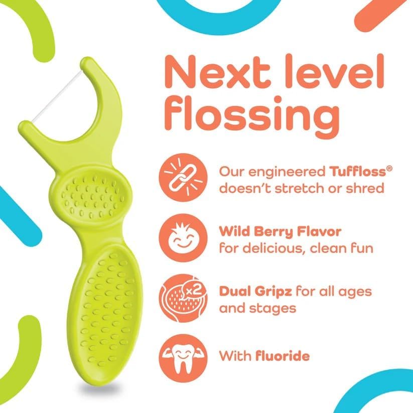Plackers Kid's Dual Gripz Dental Flossers with Fluoride Fruit Smoothie ...