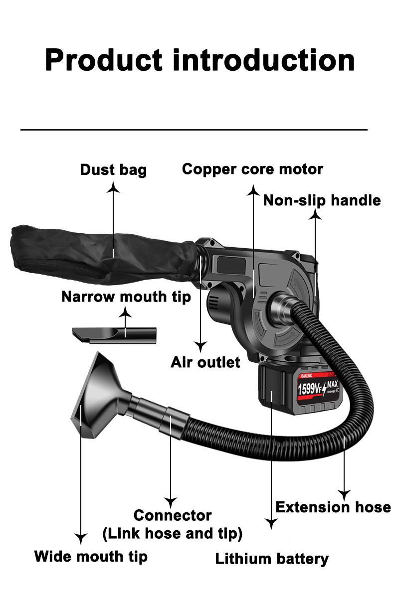 🔥Electric Air Blower Cordless 1599VF 2in1 Portable Vacuum Leaf Wind ...