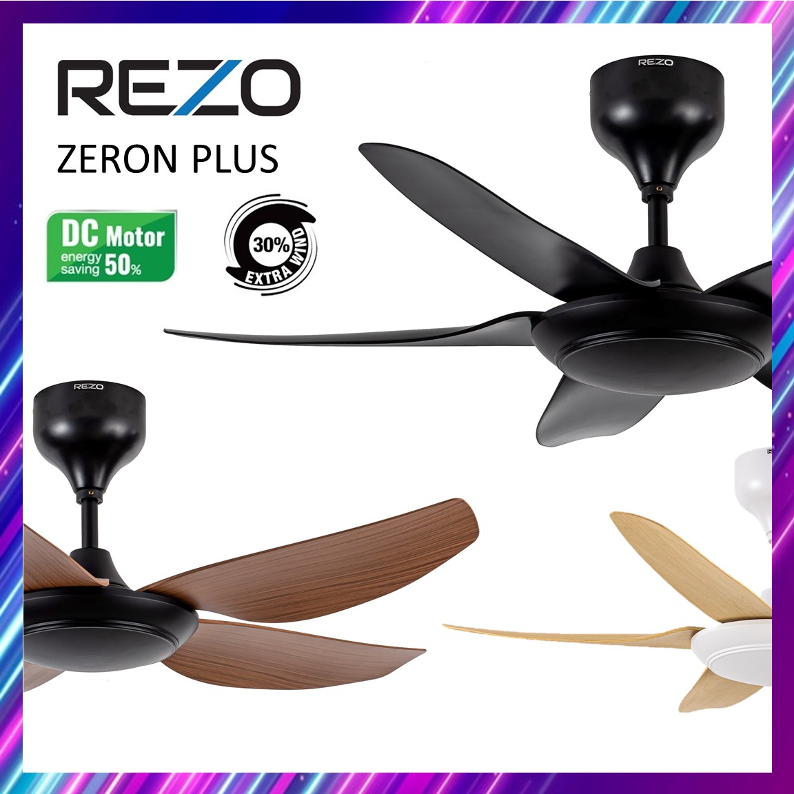 REZO 42" 56" Ceiling Fan ZERON PLUS DC Motor Kipas Siling Kuat Angin Deco Warna Hitam Koko ...