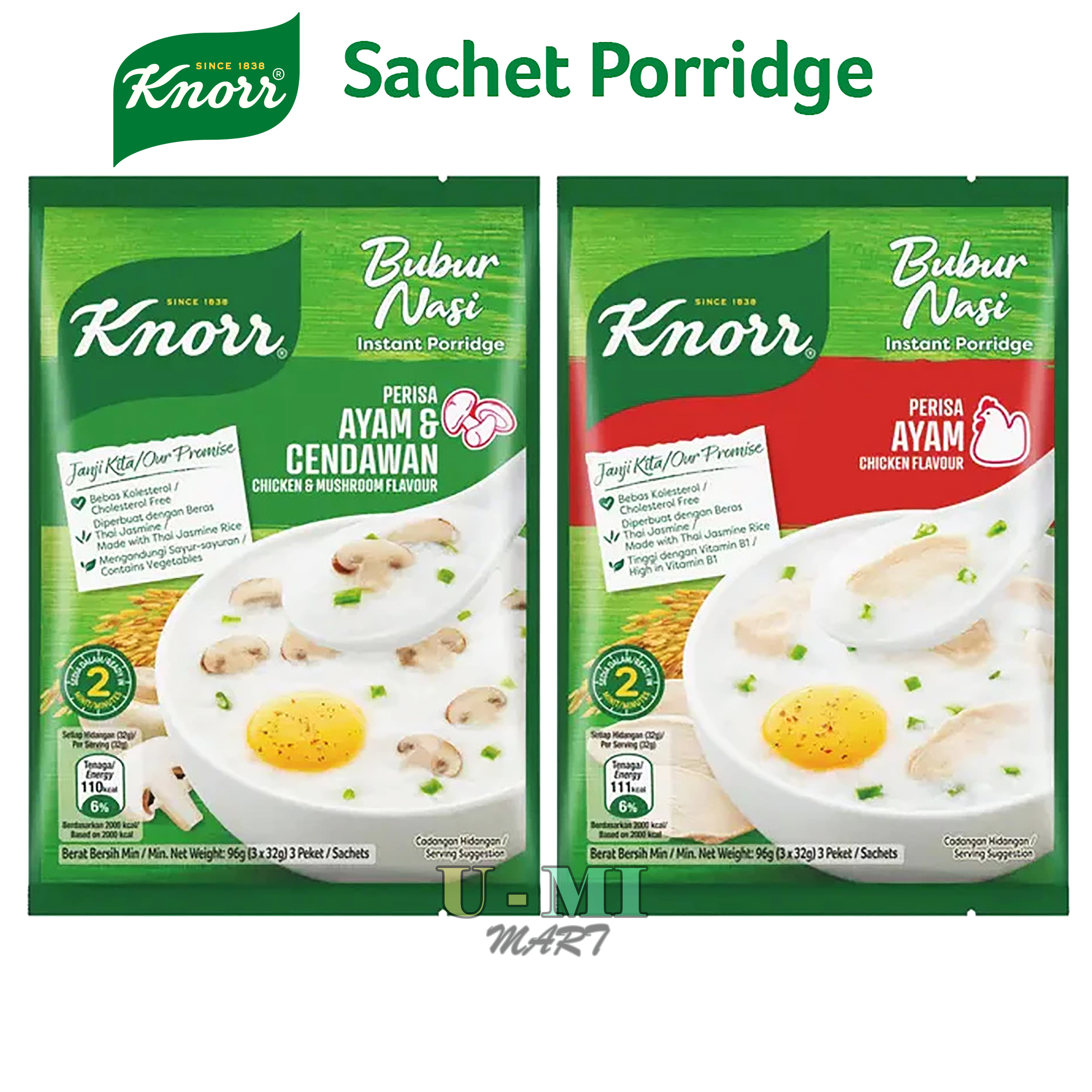 KNORR SACHET PORRIDGE (3 SACHET x 32g) BUBUR AYAM / AYAM CENDAWAN ...