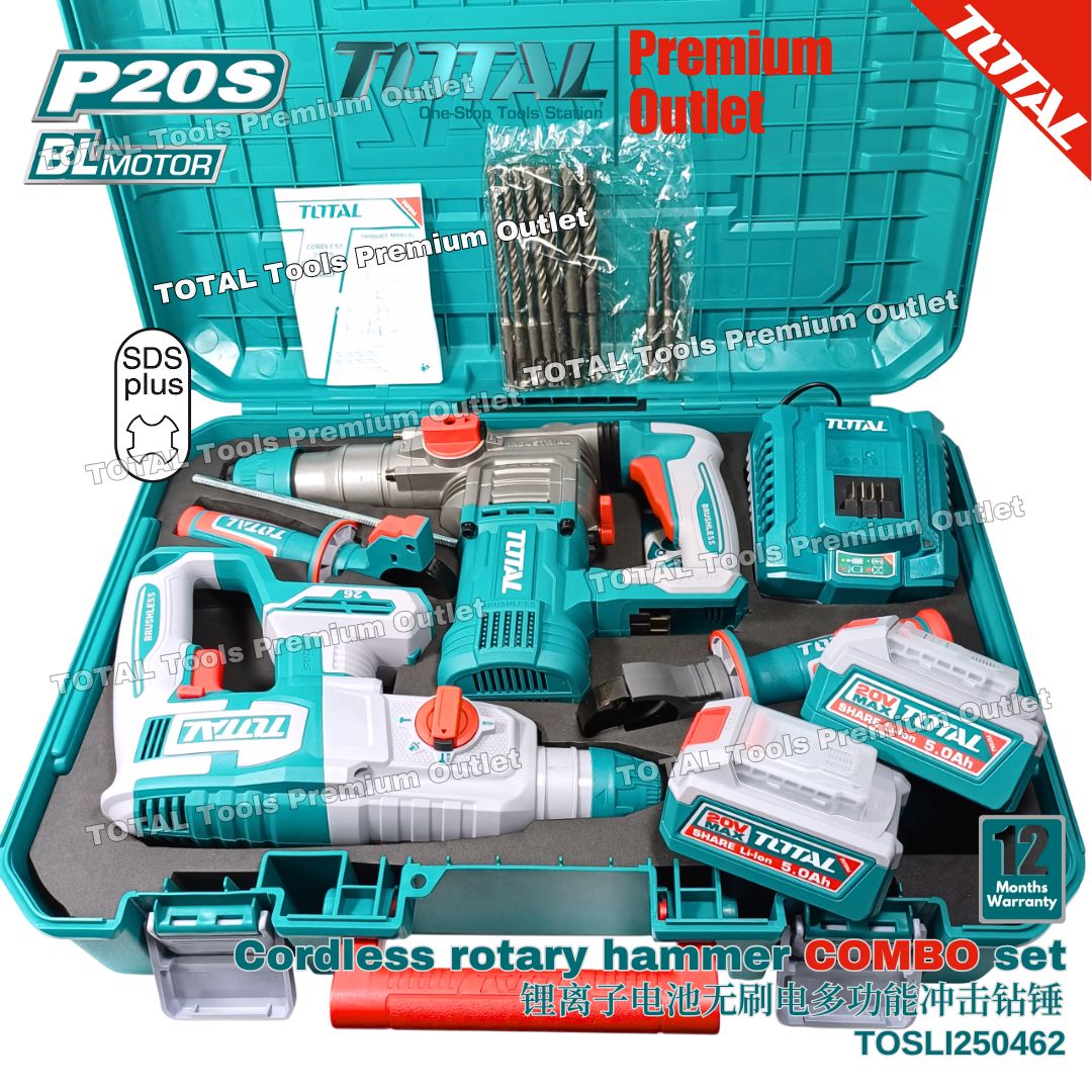 TOTAL Tools 20V series 2 in 1 COMBO set Brushless motor Cordless Rotary ...