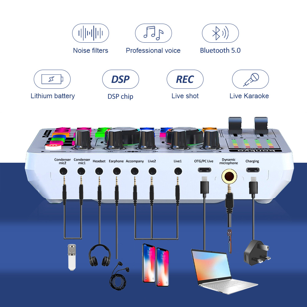 Soundcard bonkyo F999 Sound Card+M998Mic Audio Mixer Voice Changer ...