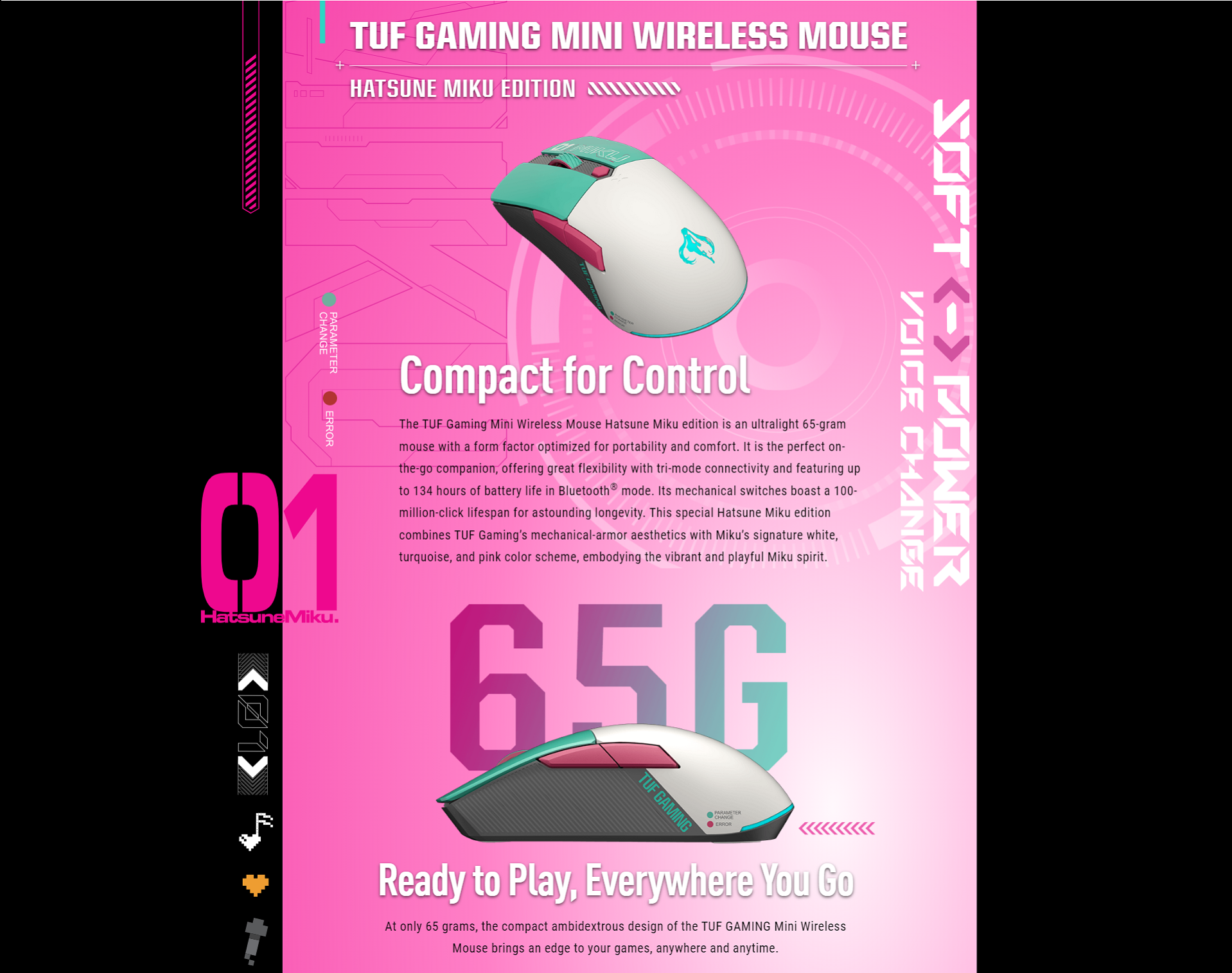 ASUS TUF GAMING MINI WIRELESS MOUSE HATSUNE MIKU EDITION P521 WITH 65G ...