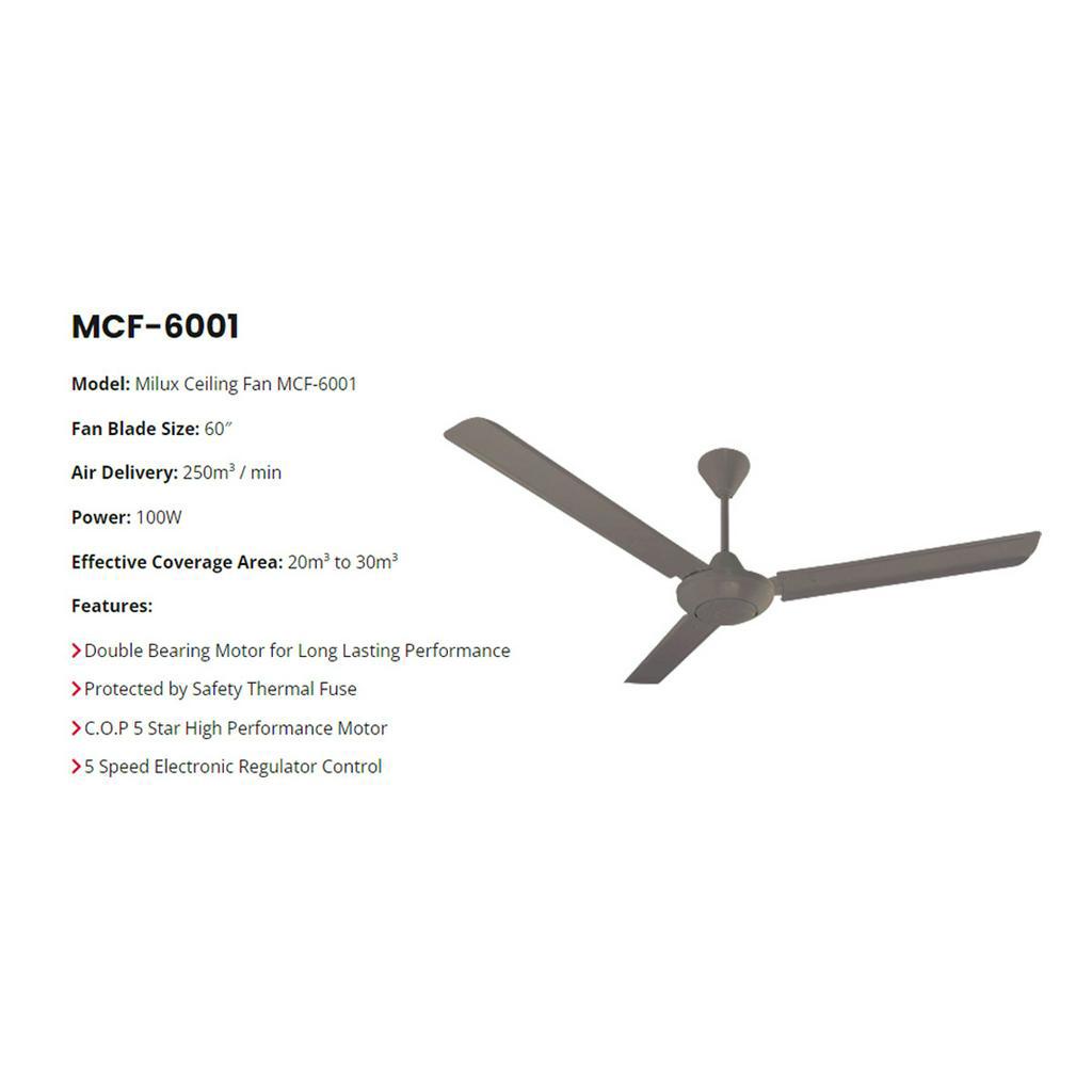 Milux Ceiling Fan MCF5601DC | MCF6001M | 56" | 60" | 5 Star Rating | DC ...
