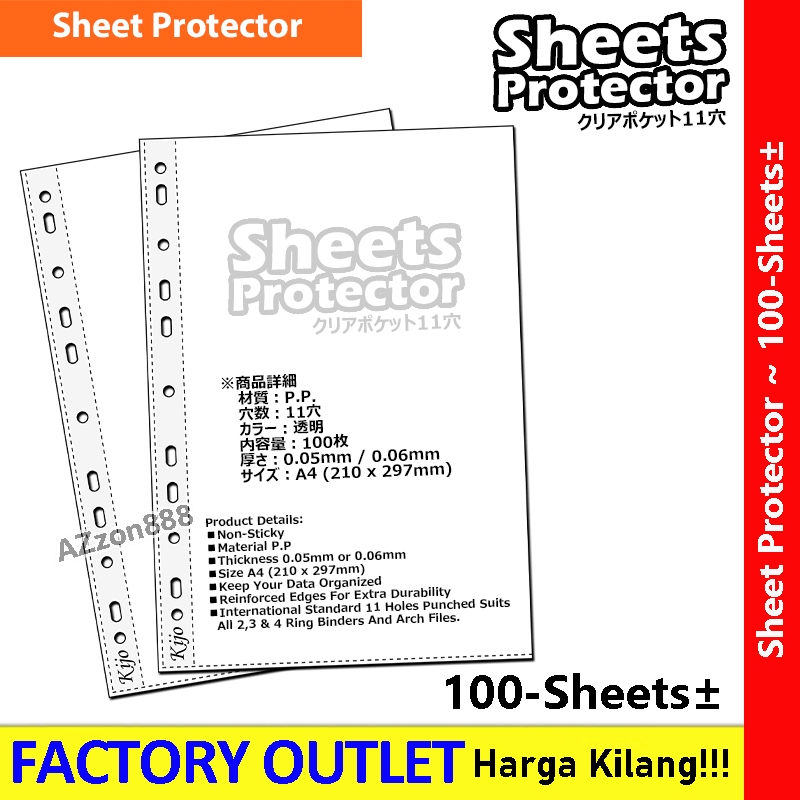 【100-PCS】Sheet Protector A4 Size 11-Hole Transparent Super Clear OPP ...