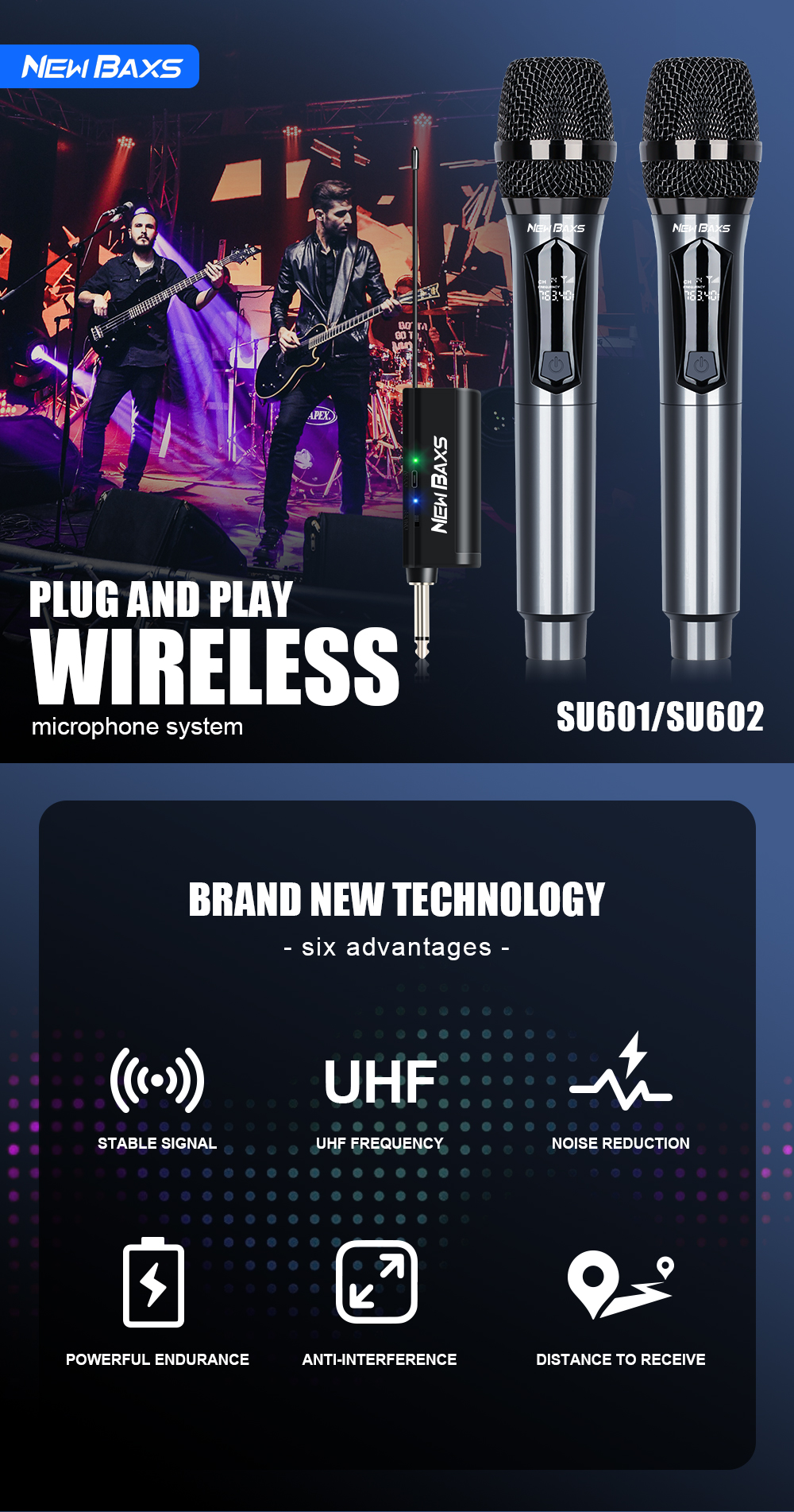NEW BAXS Wireless Microphone SU601/SU602/SU604 Rechargeable Type C ...