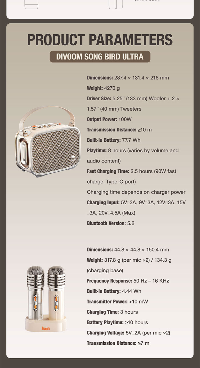 Divoom SongBird Ultra 100W Portable Bluetooth Speaker + Dual Mic ...