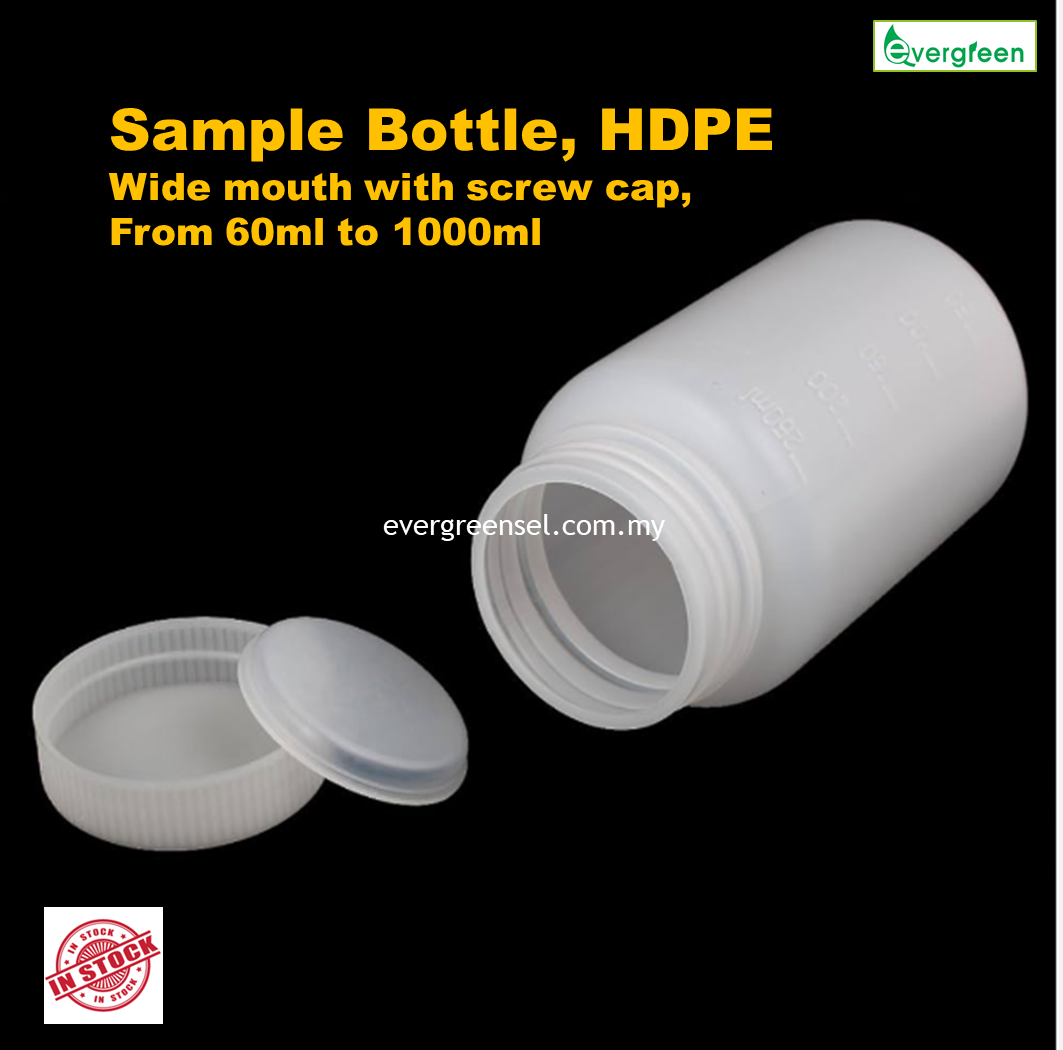 Plastic sample bottle with screw cap HDPE, wide neck, 60ml/100ml/250ml ...