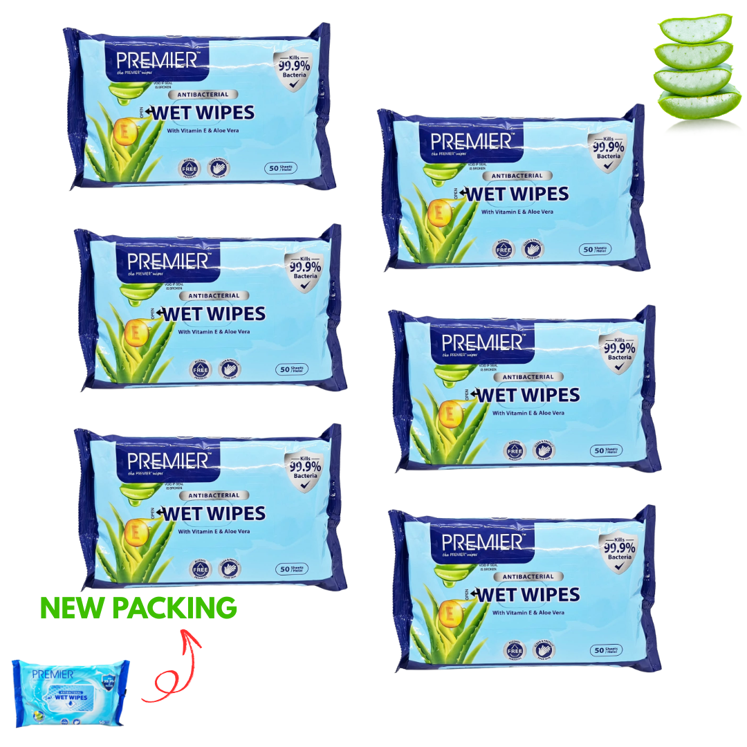 PREMIER Antibacterial Wet Wipes (50's x 6 pkts) Wet Tissue / Tisu Basah ...