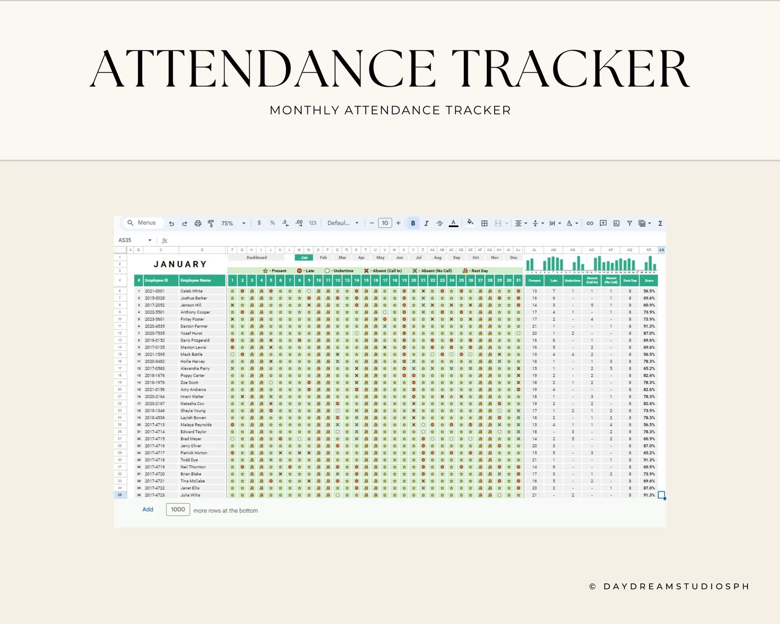 Attendance Tracker Absent Tracker Employee Student Attendance Daily ...