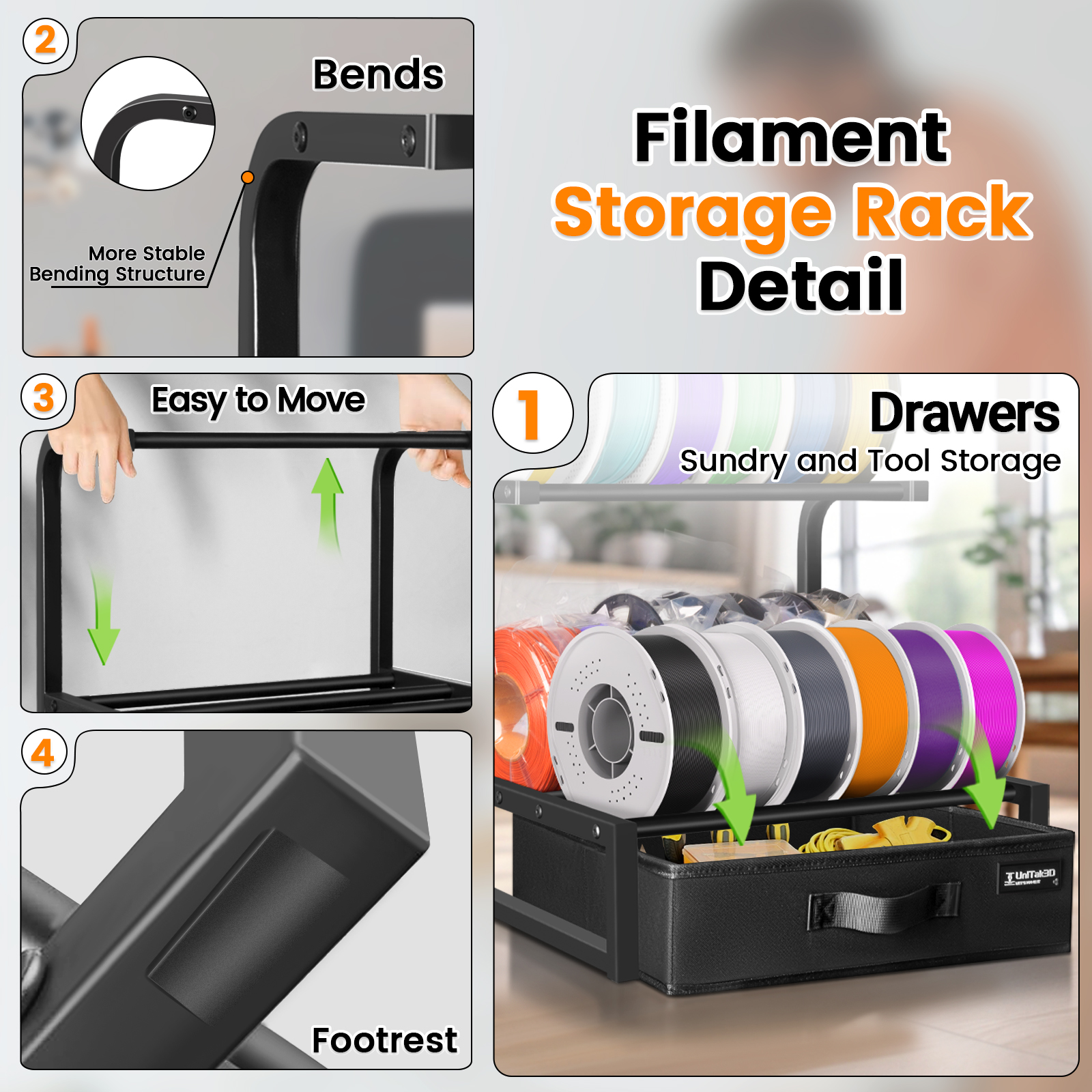 3D Printer Filament Storage Rack with Fabric Drawer Metal Desktop ...