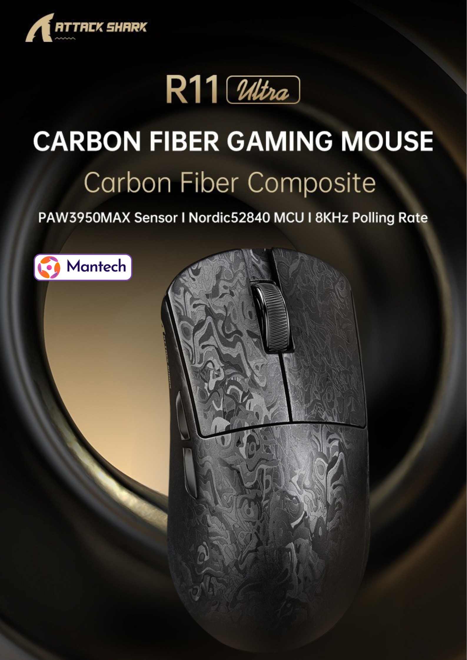 Attack Shark R11 Ultra Wireless Gaming Mouse • Carbon Fiber 49g • 8 ...