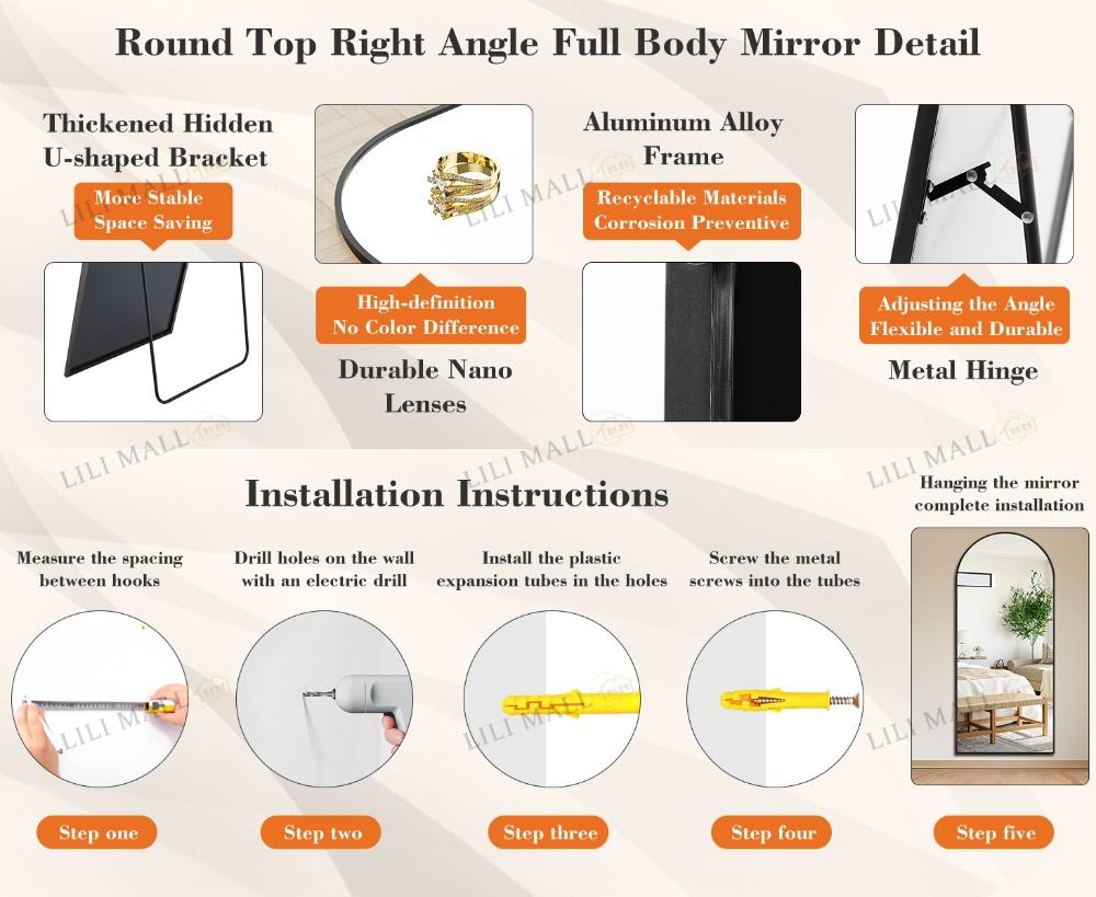 LI- Arch Wedding Mirror With Stand Thickened HD Reflective Explosion ...
