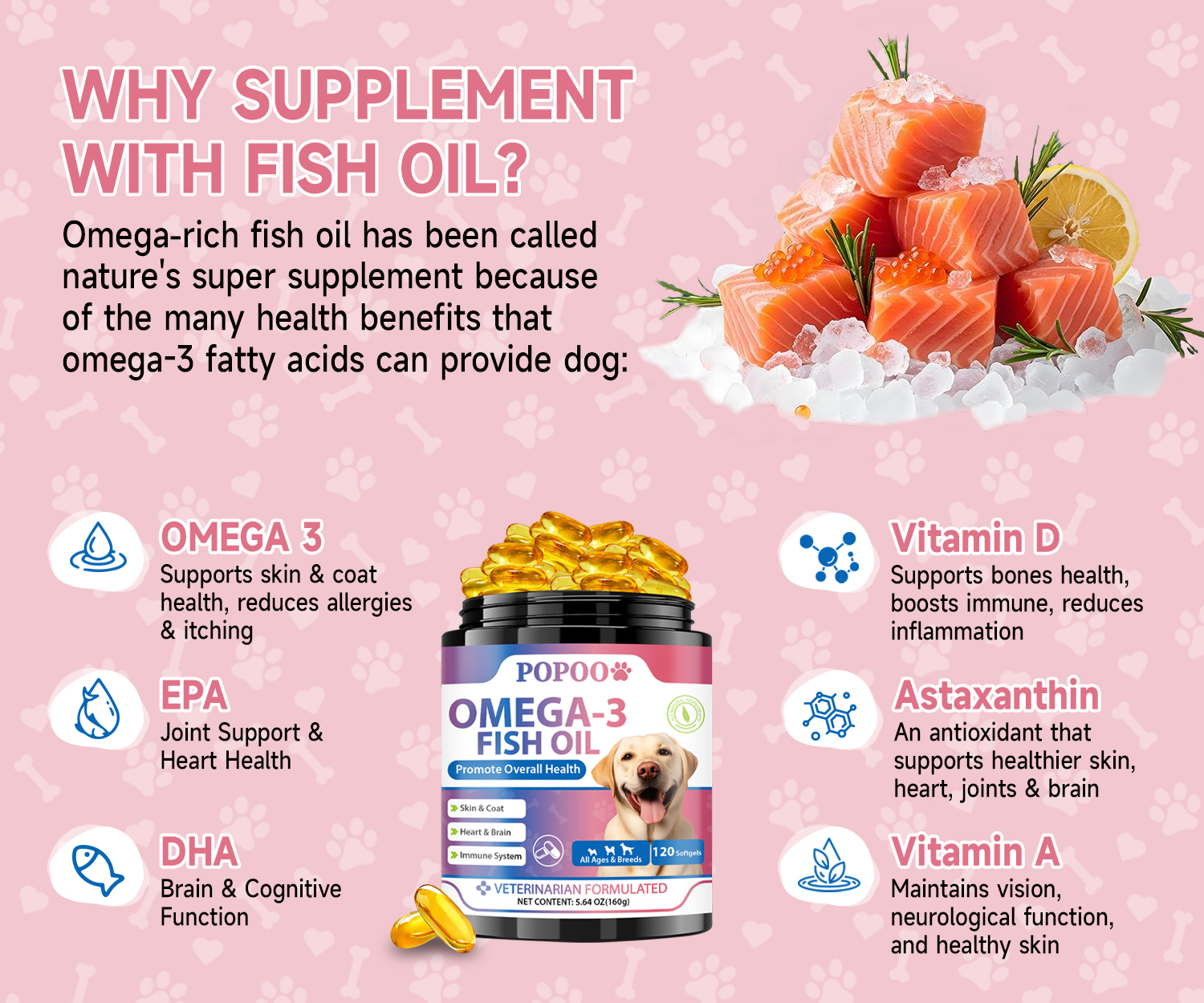 Popoo Omega 3 Fish Oil for Dog Treats Improves Heart and Brain Health ...