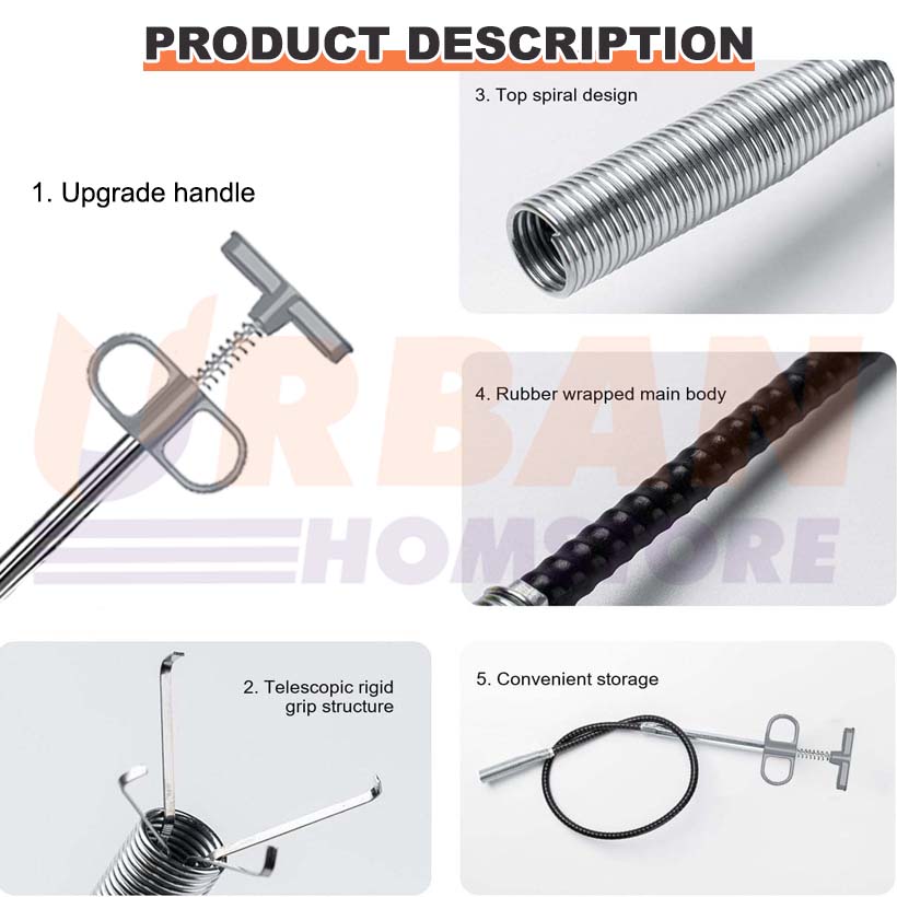 UBH Drain snake clog remover Sinki sumbat 3M Bendable drain cleaner ...