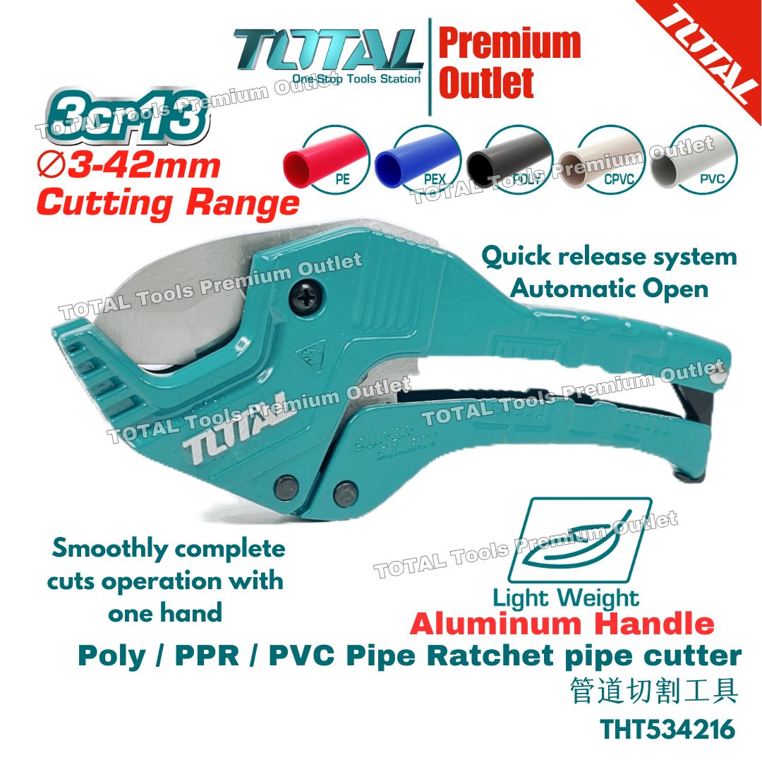 TOTAL Tools Ratchet pipe cutter for Poly pipe, PPR, PVC "D", ABS pipe ...
