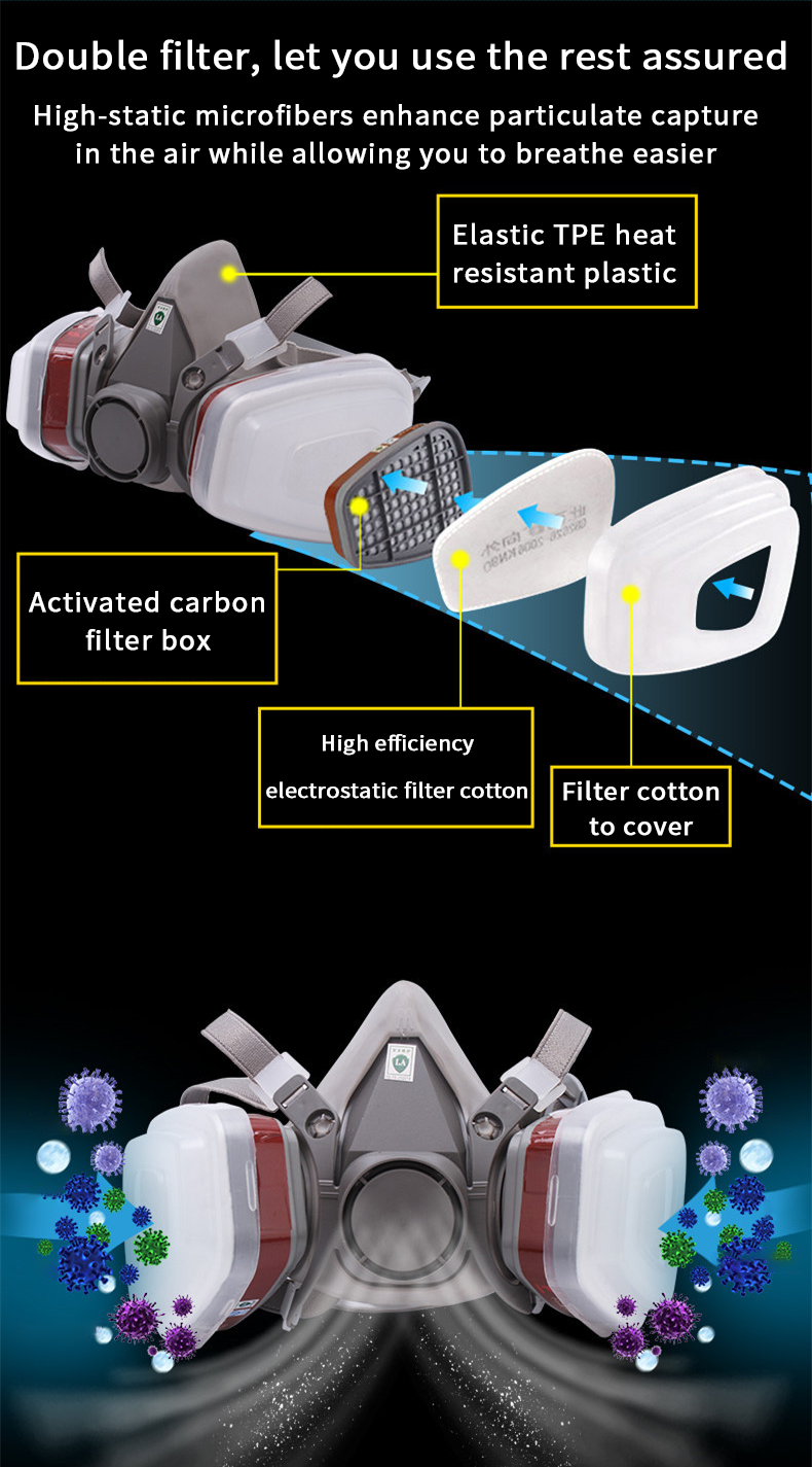 7 in 1 N95 Grade Anti Gas Face Mask Safety Respirator for Filter Dust ...