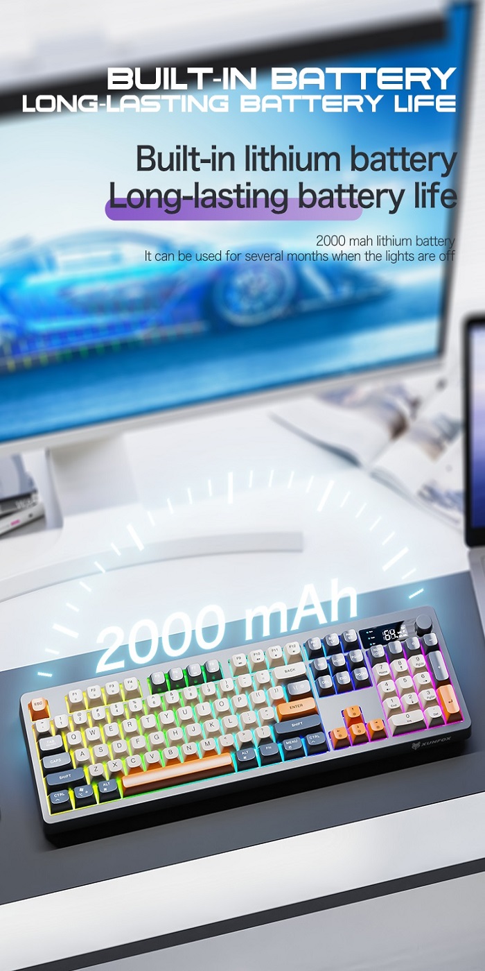 XUNFOX TK100 Bluetooth Wireless Keyboard Dual-Mode E-Sports Gaming RGB ...