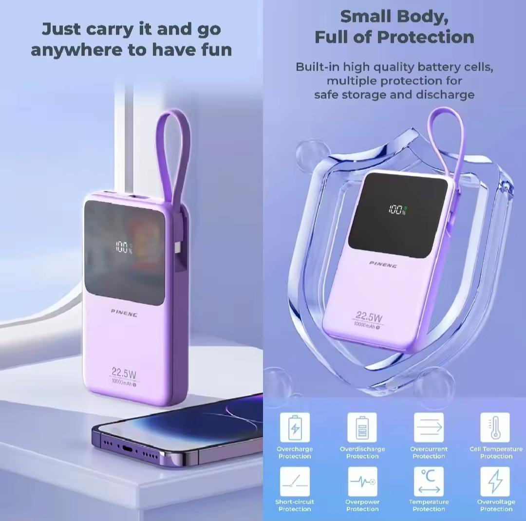 Pineng PN-891PD 22.5W 10000mAh Portable Powerbank with Built in Dual ...