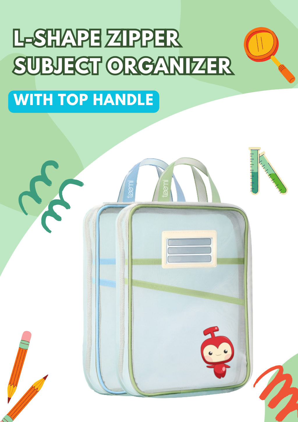 TEEMI Zip Fail Bentuk L Shape Mesh Zipper Bag A4 Subject Organizer With ...