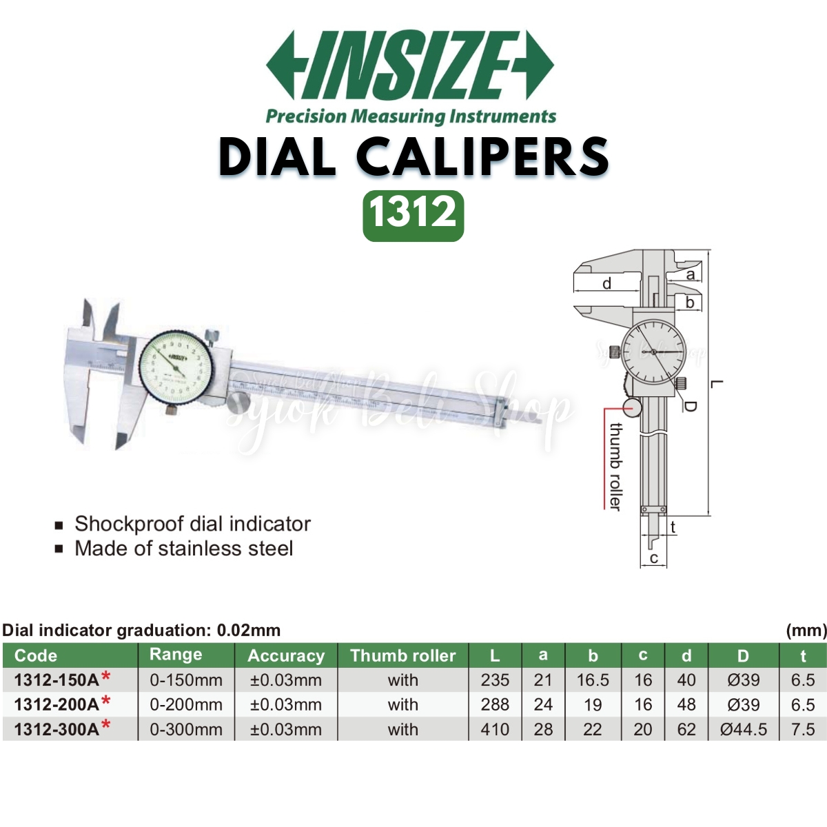 INSIZE Vernier Caliper 1205-150S ( 0-150mm / 6" ) / 1205-200S ( 0-200mm ...