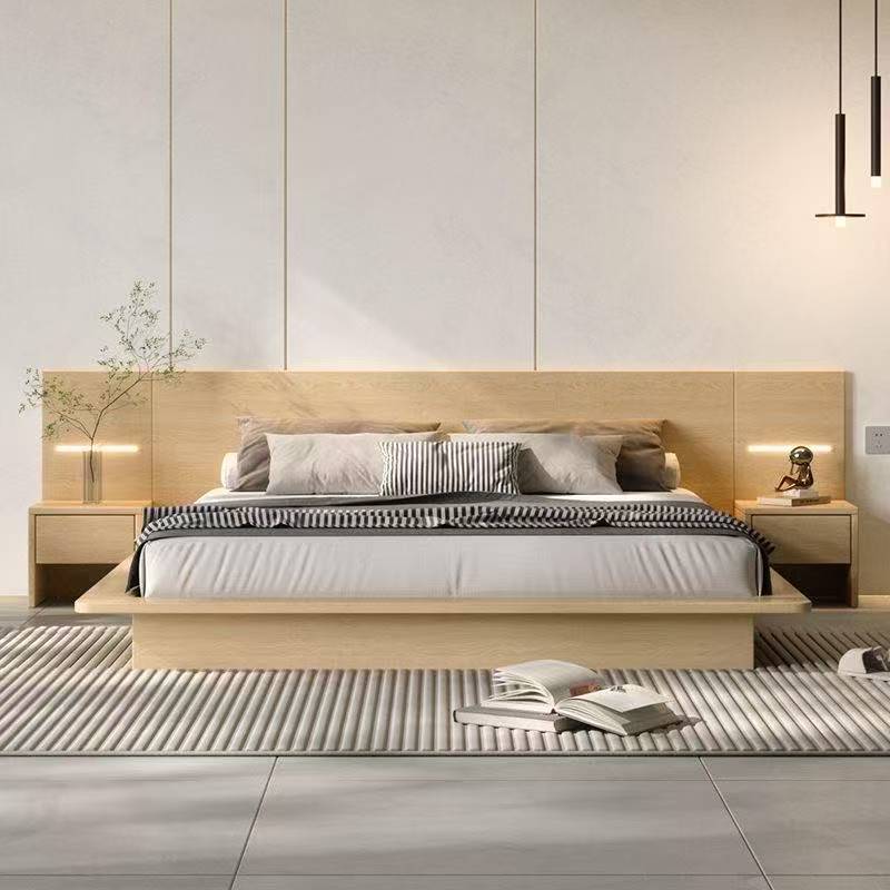 JZX light luxury tatami Japanese MUJI floating bedframe wood tatami LED ...