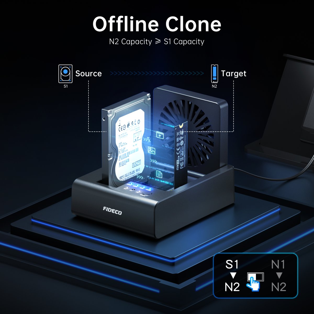FIDECO HDD/SSD + NVMe*2 Clone Docking Station – High-Speed Offline ...