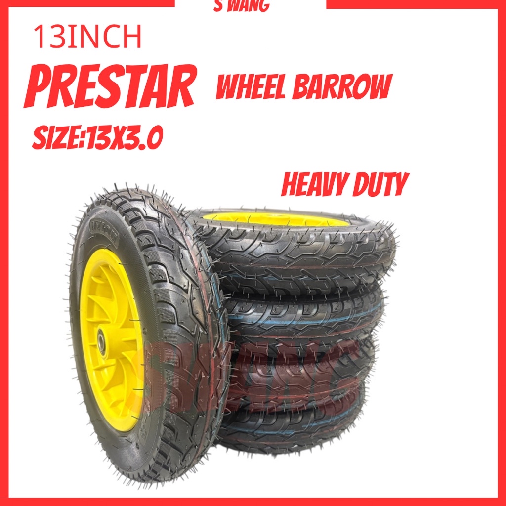 PRESTAR 13" x 3" PNEUMATIC WHEEL (PVC HUB) YELLOW RIM / TAYAR KERETA ...