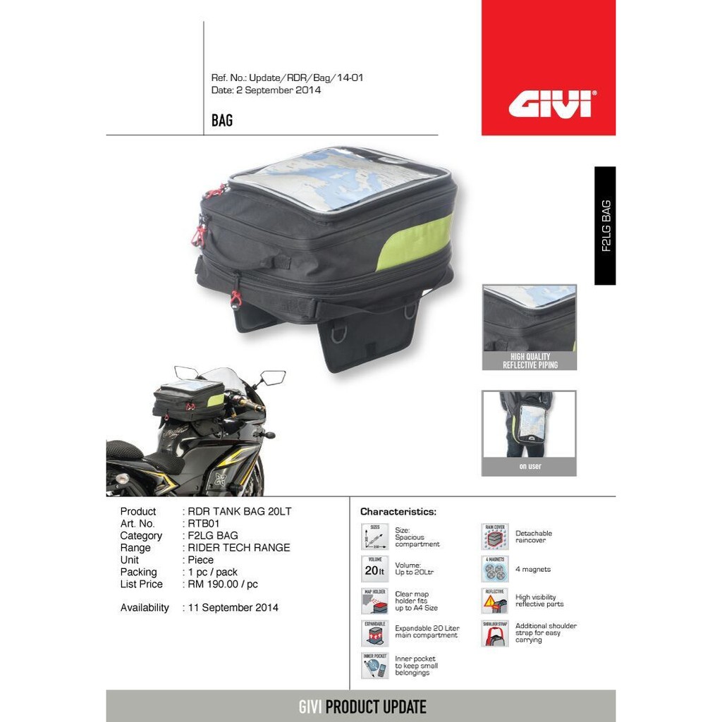 100% ORI} GIVI TANK BAG MAGNET CLA01 TANK BEG 2026 DESIGN RDR 20 LITER ...