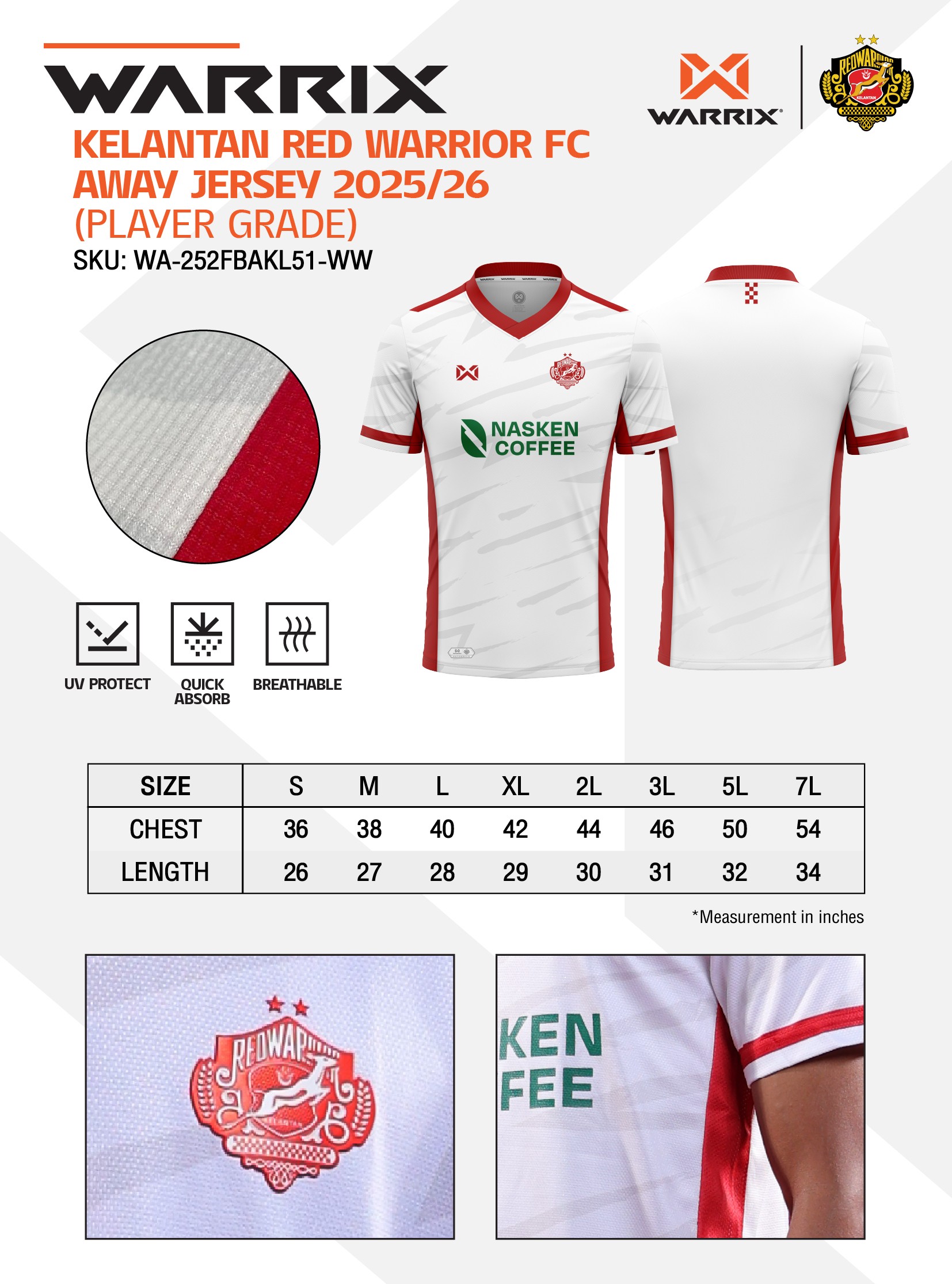 WARRIX Kelantan Red Warrior FC Away Jersey Shirt 2025/26 KRWFC Malaysia ...