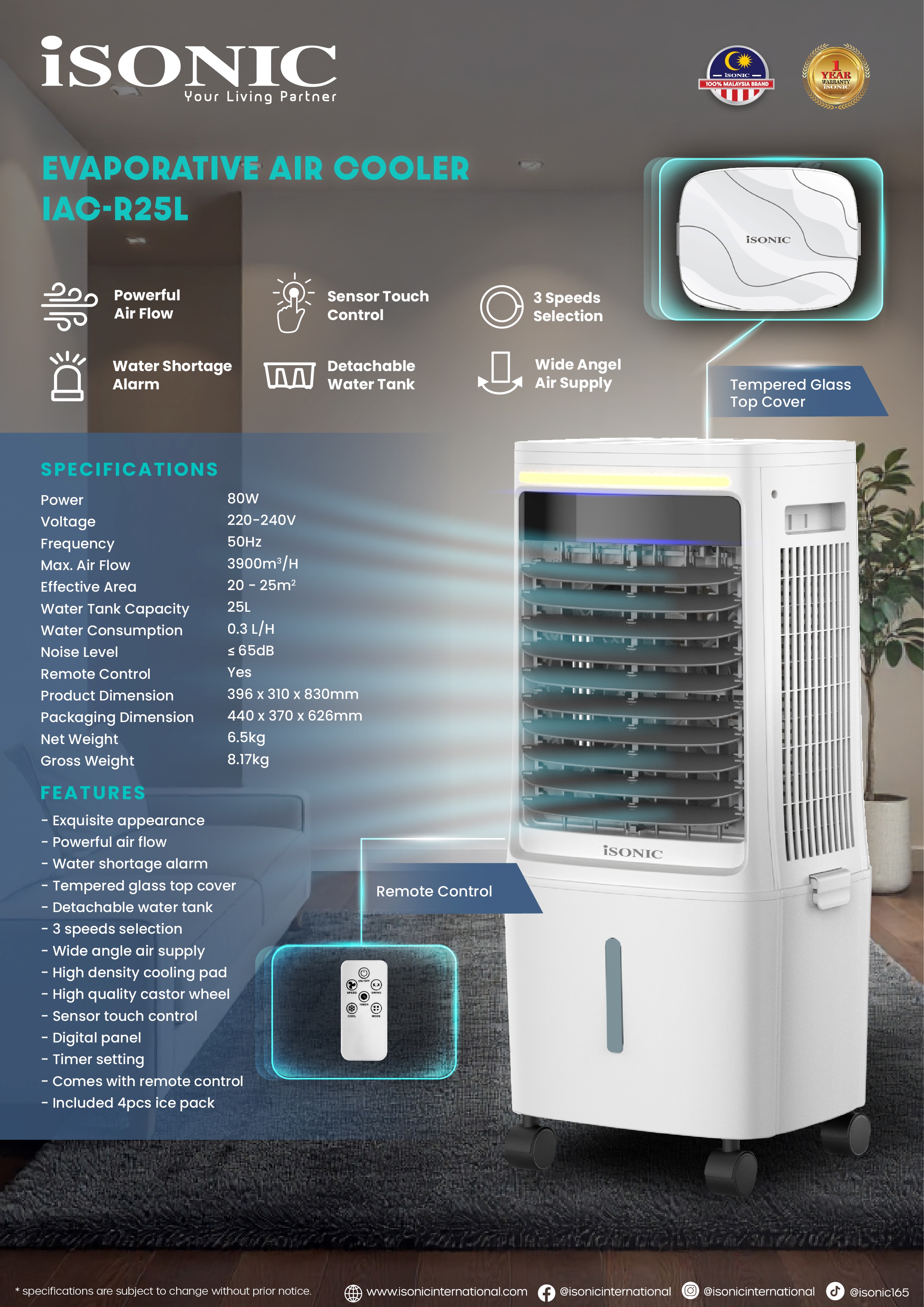 Isonic Evaporative Air Cooler With Remote (25L) IAC-R25L | Shopee Malaysia