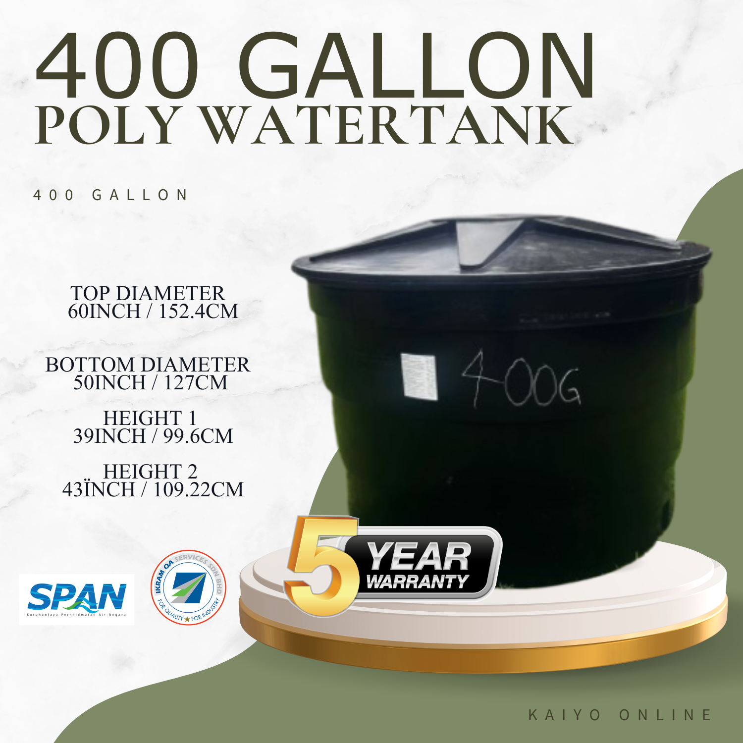 Free Delivery Deluxe Poly Water Tank Hitam Tangki Air 400Gallon Outdoor ...