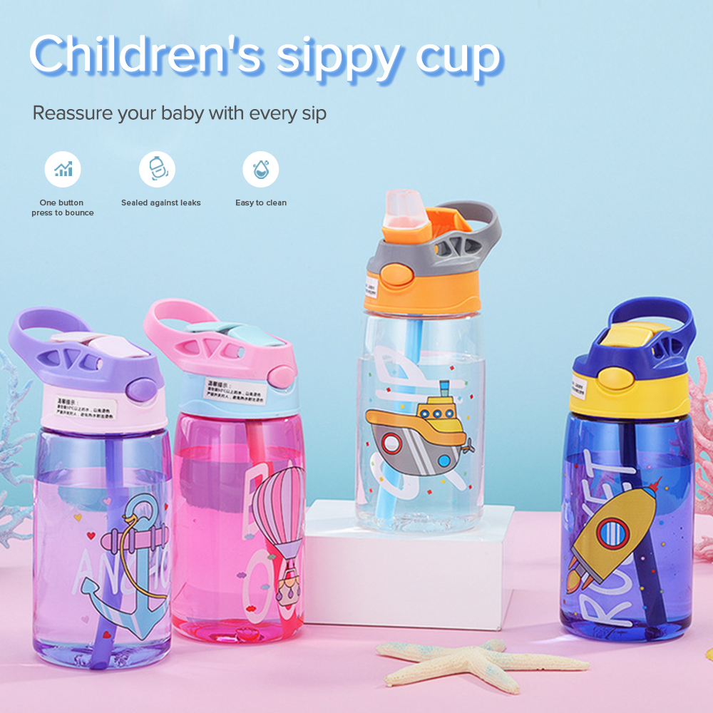 Boo&Bub Kids Water Bottle BPA FREE 480ml with Drinking Straw Water ...