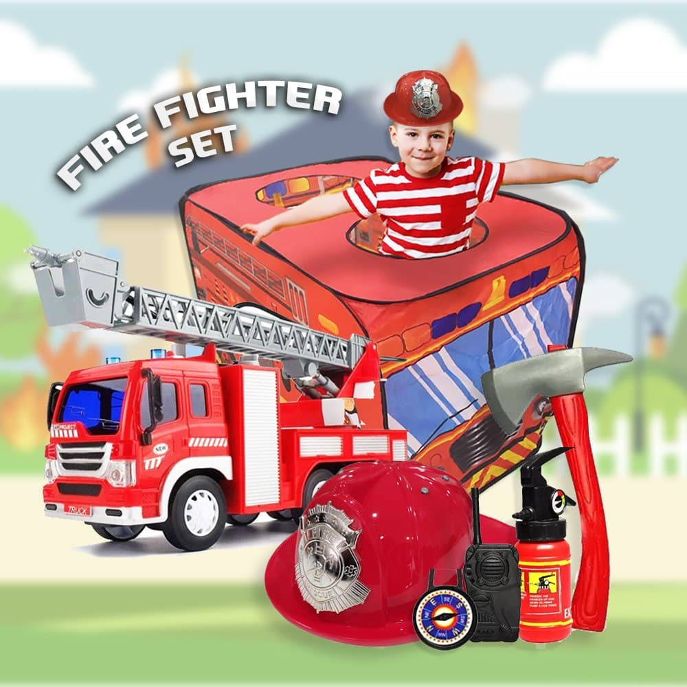 Fireman Helmet Set Toys Pretend Play Occupation Role Cosplay Fire ...