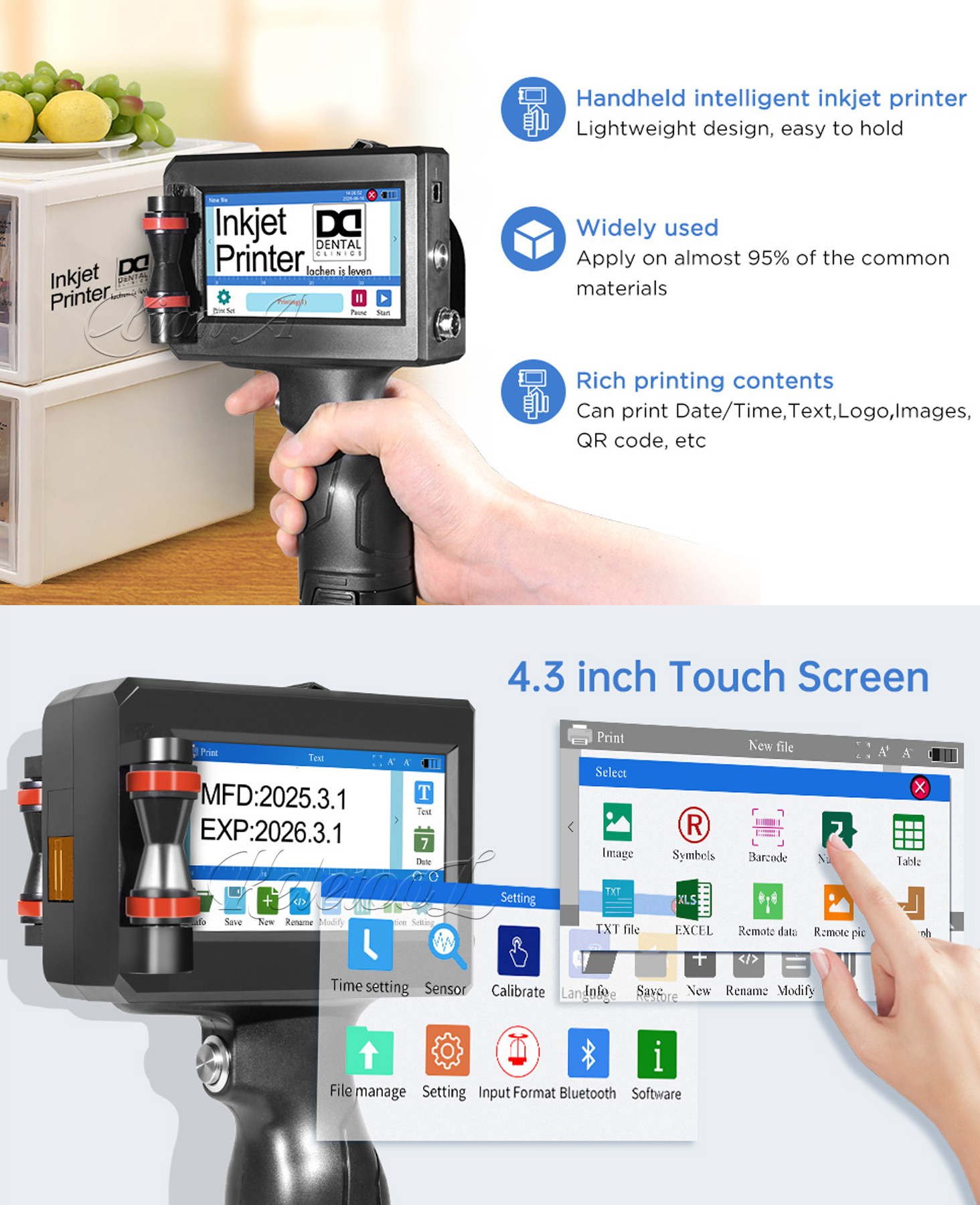 Handheld inkjet printer Portable inkjet date printer 12.7mm Replaceable ...