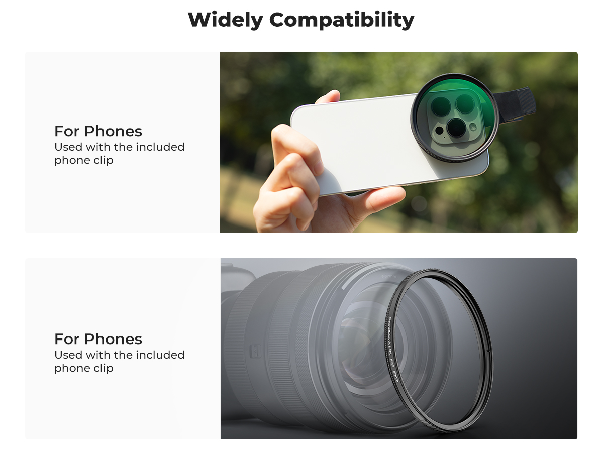 K&F CONCEPT Universal 67mm Phone Filter Black Mist 1/4&CPL V-ND2-32 ...