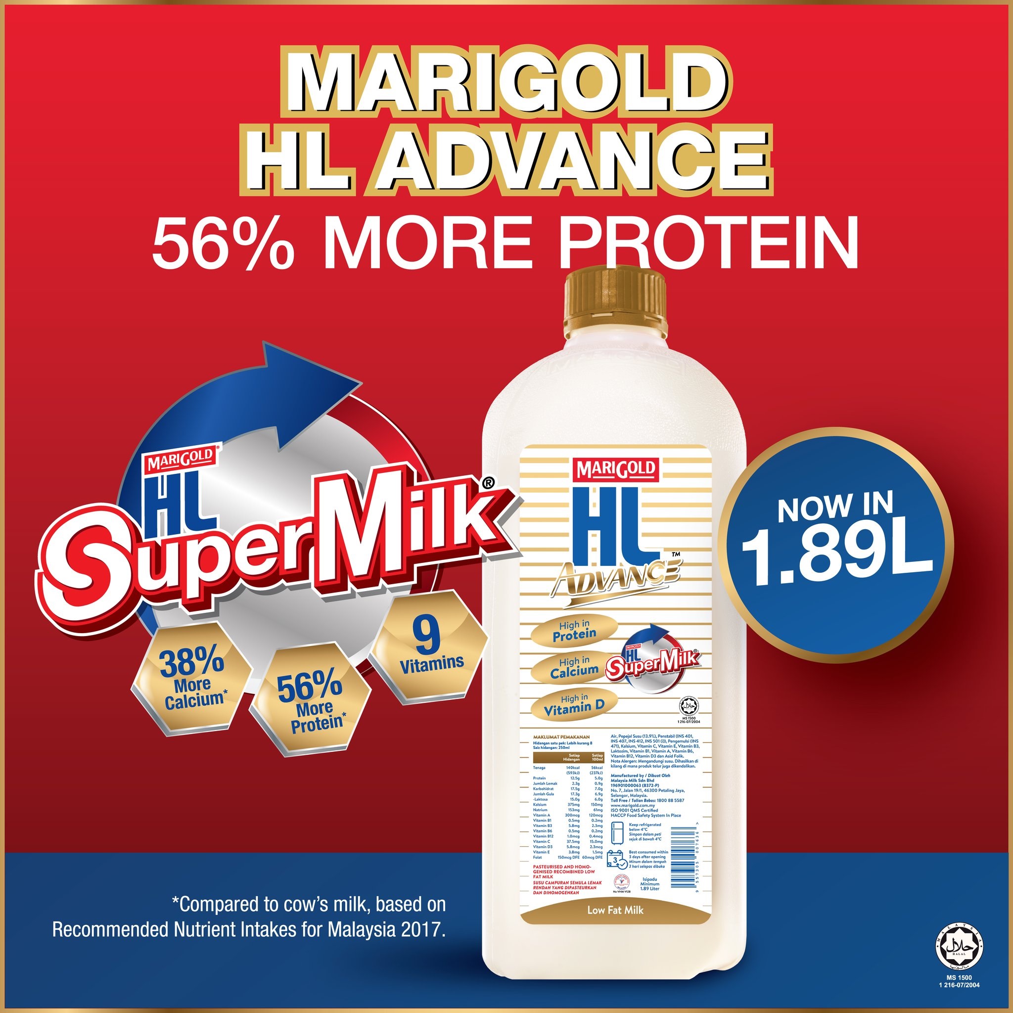 Marigold HL Low Fat, Low Lactose, Protein Super Fresh Milk Bottle 1.89 ...