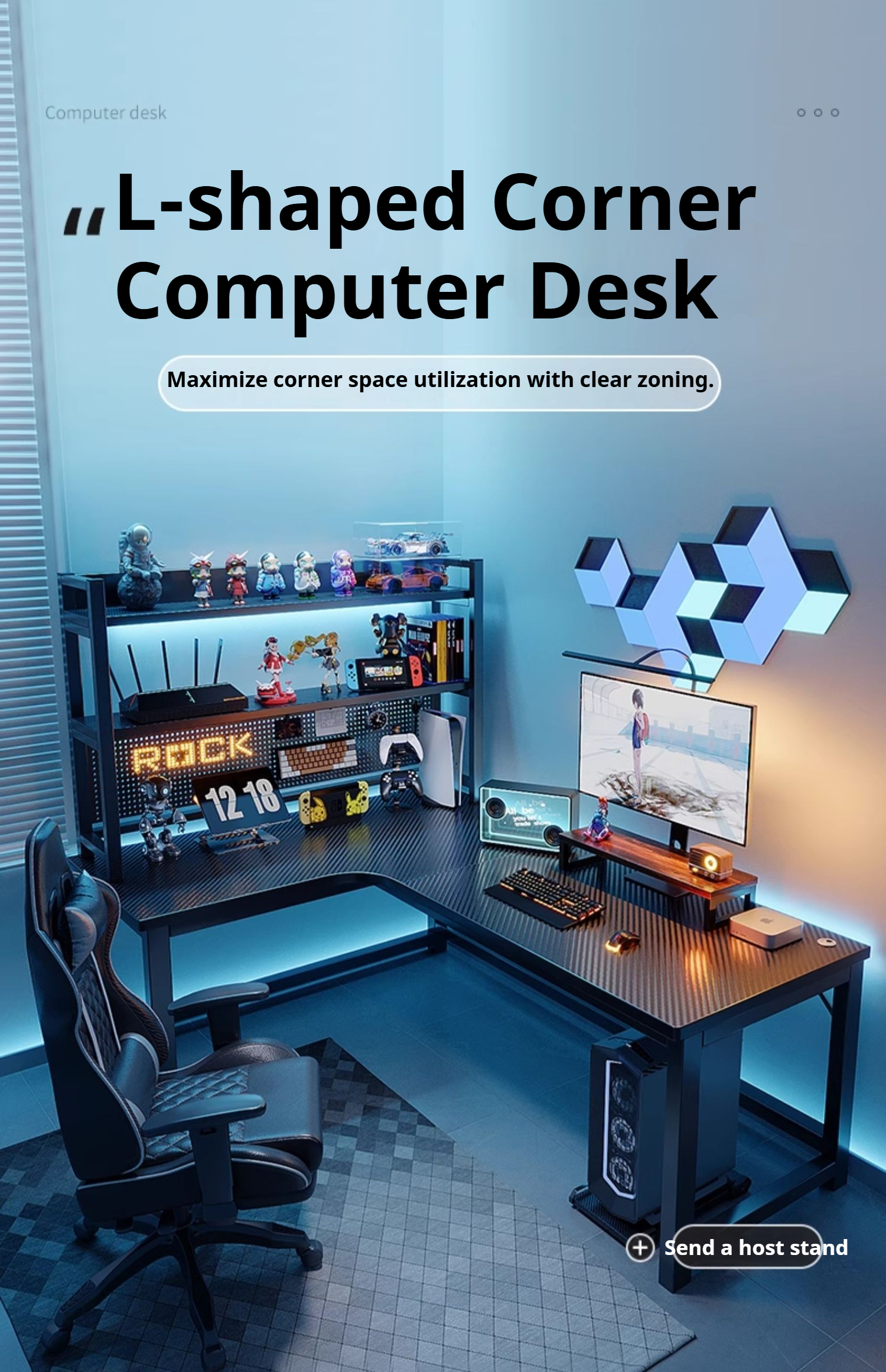 🎮Meja Komputer Corner Table Computer L-shaped Work Study Writing Table ...
